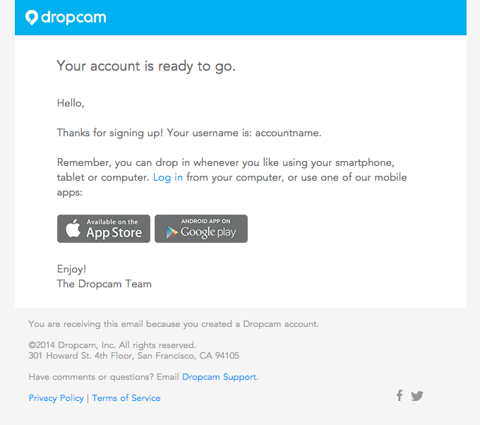 Welcome to Dropcam - Desktop View | Really Good Emails