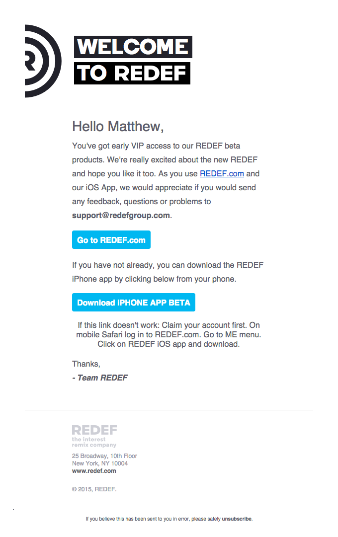 Welcome to REDEF — Info View | Really Good Emails