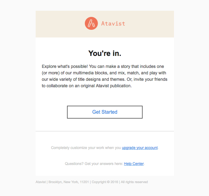 Welcome to Atavist — Info View | Really Good Emails