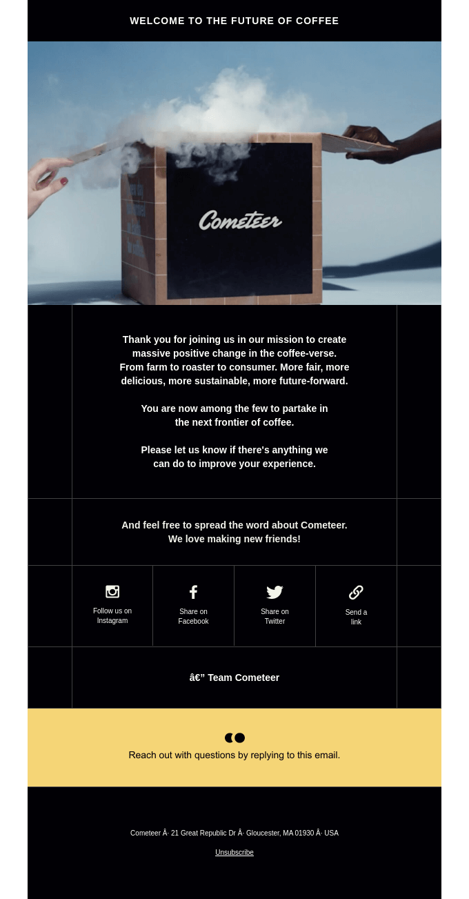 Welcome to Cometeer from Cometeer - Desktop Email View | Really Good Emails