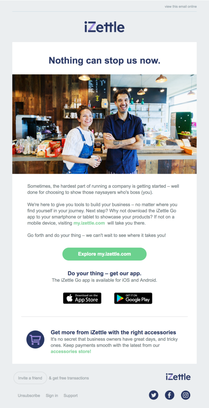 Welcome to iZettle! from iZettle - Desktop Email View | Really Good Emails