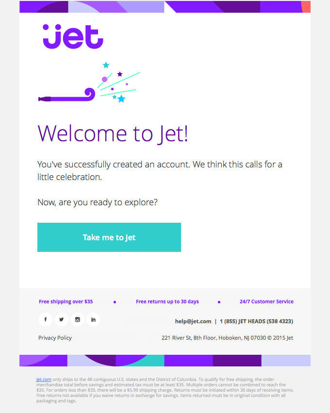 Welcome to Jet! — Info View | Really Good Emails