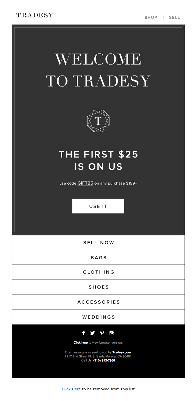 Welcome to Our World from Tradesy - Desktop Email View | Really Good Emails