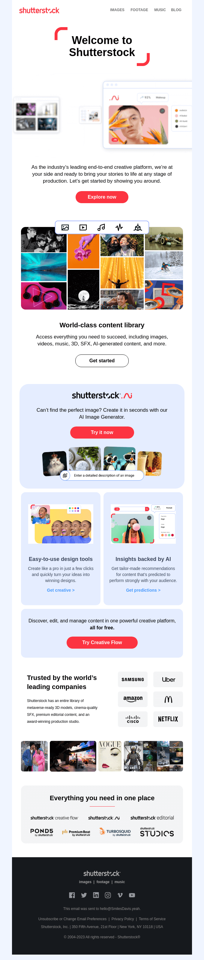 Welcome to Shutterstock. from Shutterstock - Desktop Email View ...