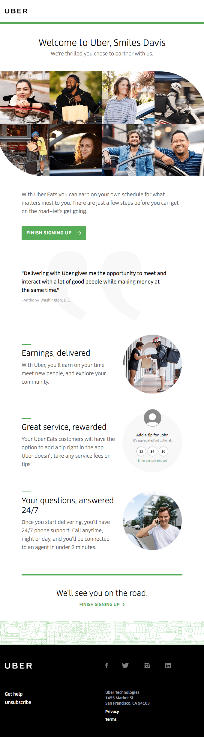 Welcome to Uber, Smiles Davis! from Uber - Desktop Email View | Really ...