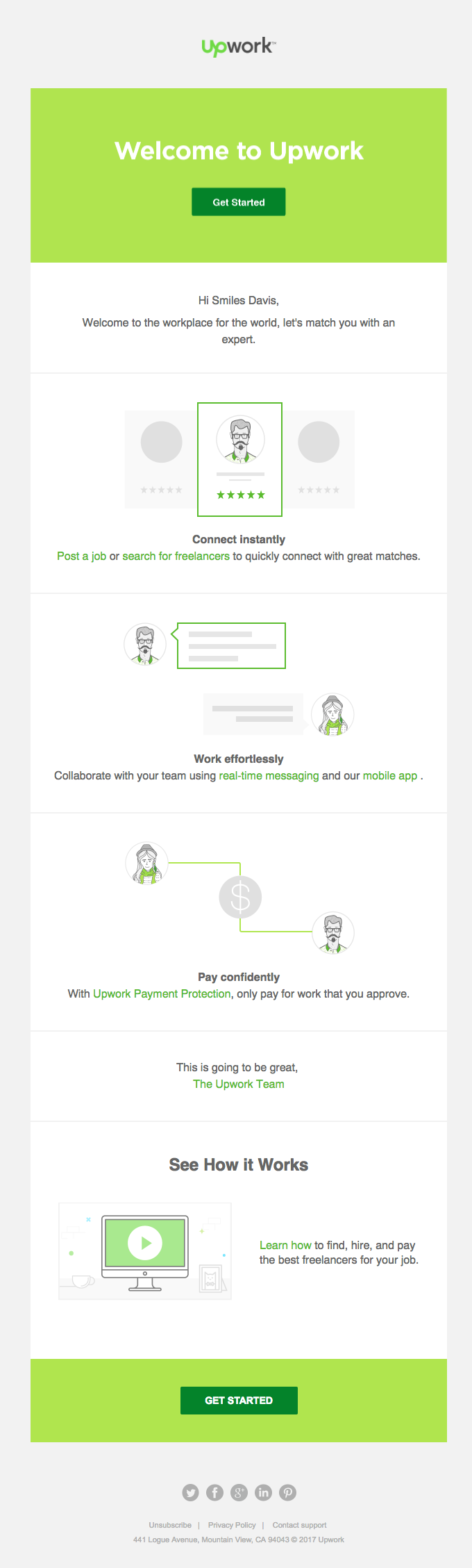 Welcome to Upwork. Let’s get started. from Upwork - Desktop Email View ...