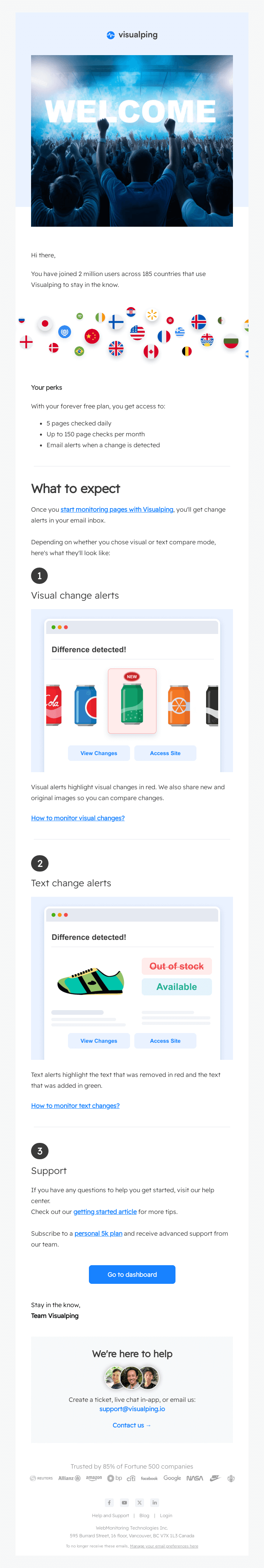 Welcome to Visualping from Visualping - Desktop Email View | Really Good Emails