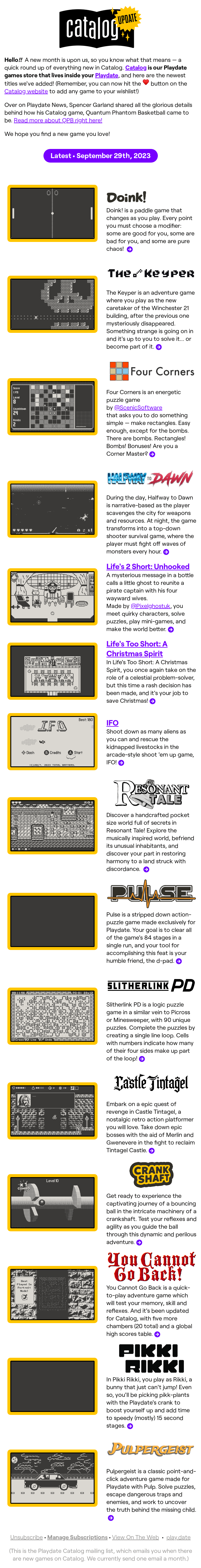 What's New in Playdate Catalog • September 2023 from Playdate - Desktop Email View | Really Good ...