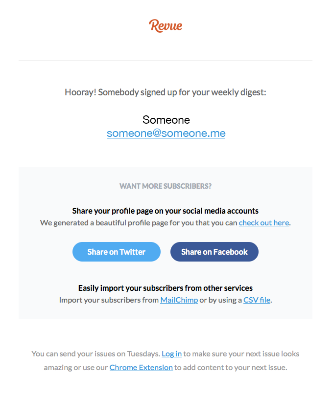 You have a new subscriber! from Revue - Desktop Email View | Really ...