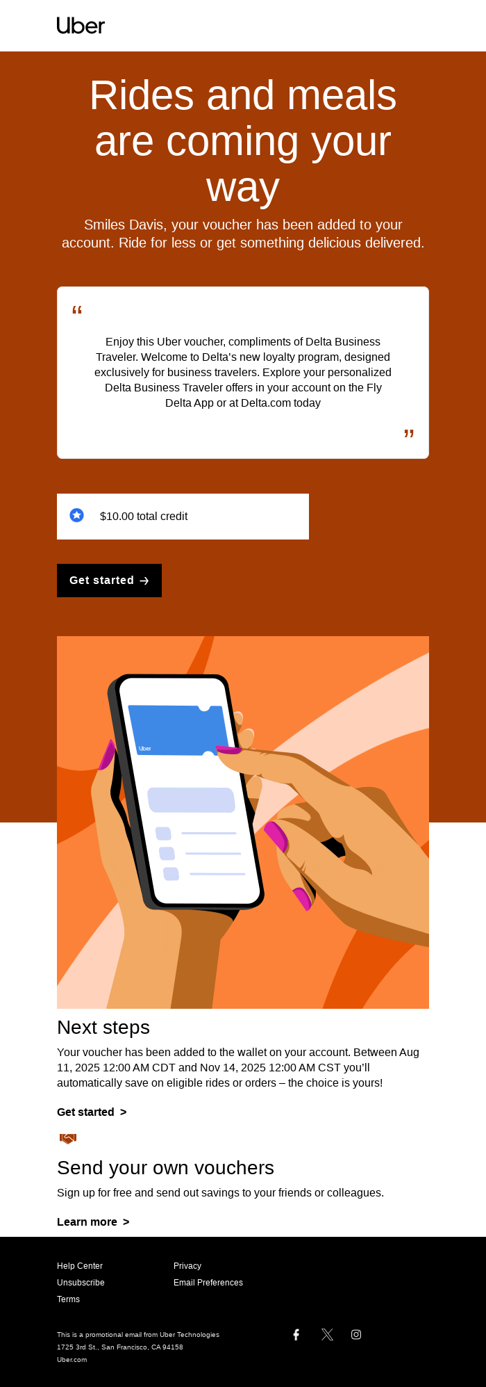 Smiles Davis, your $10 Uber voucher is now on your account 🌟 from Uber ...