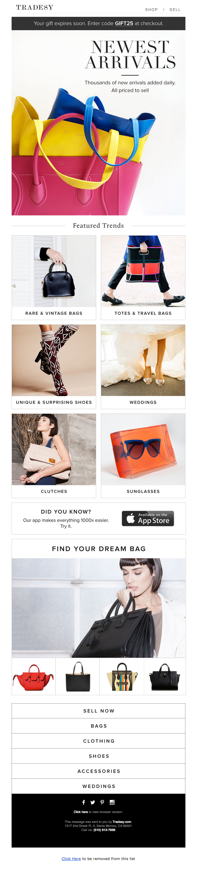 Your $25 is Waiting from Tradesy - Desktop Email View | Really Good Emails