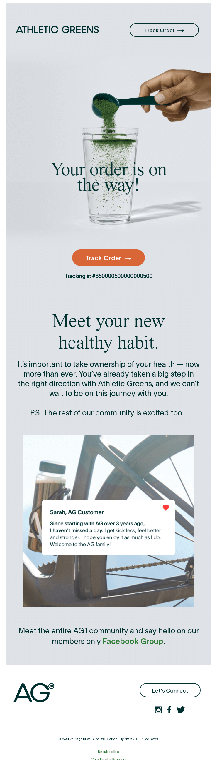Your AG1 Has Shipped From Athletic Greens Desktop Email View