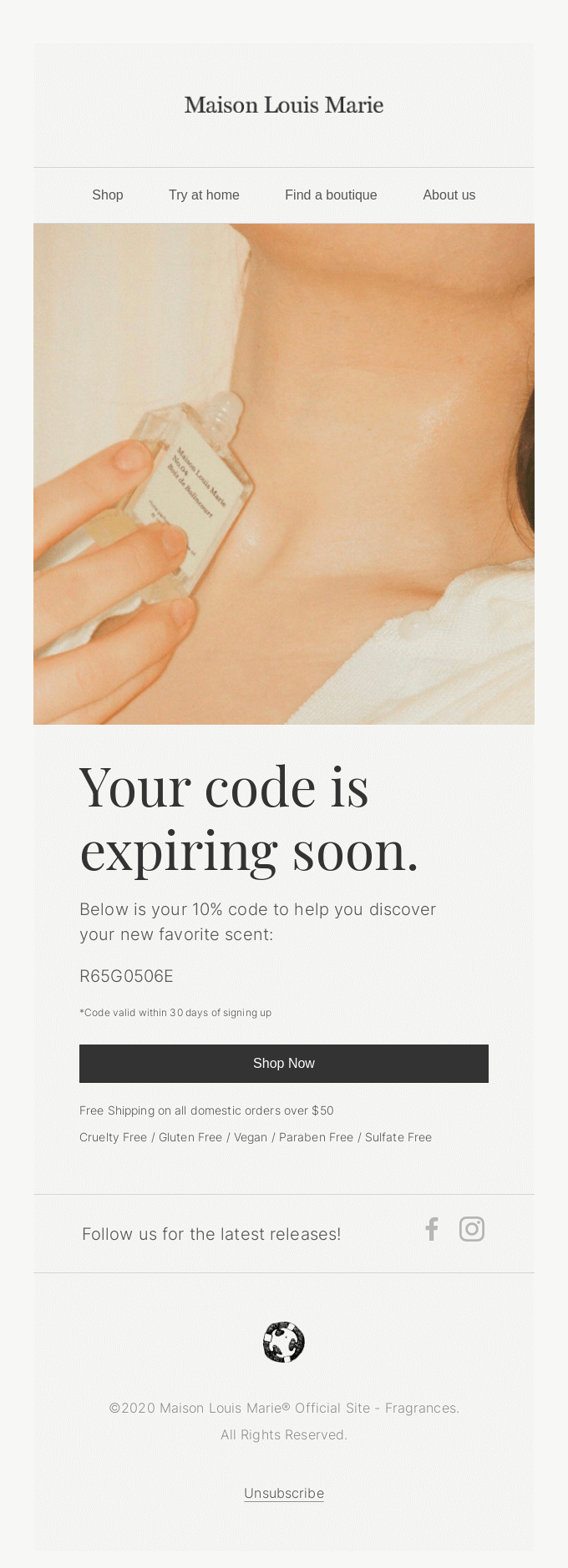 Your Code Is Expiring Soon From Maison Louis Marie Desktop Email View