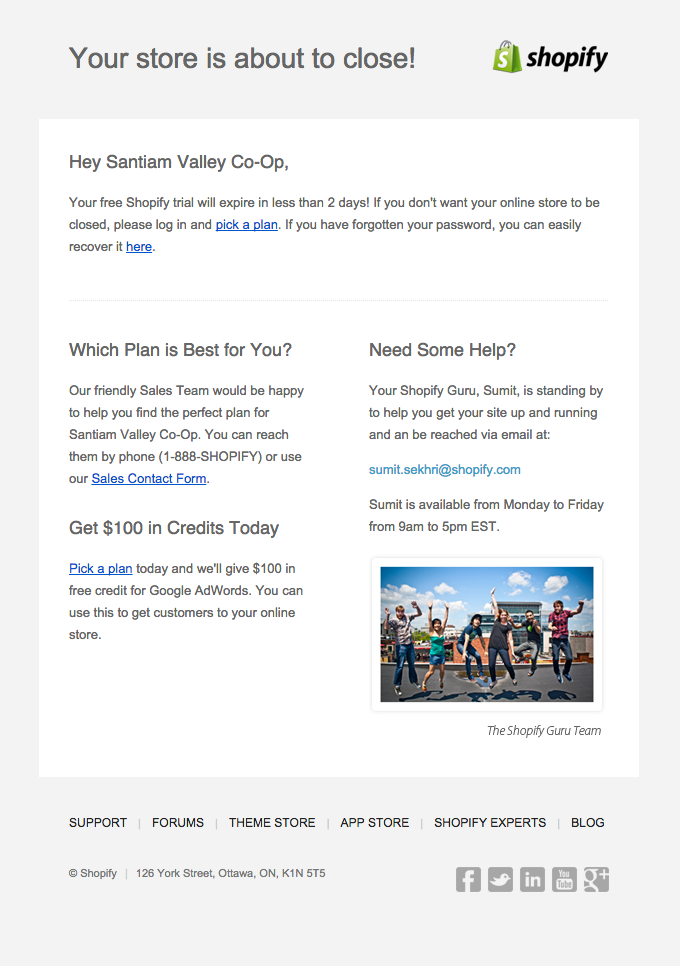 Your Online Store is About to Close from Shopify - Desktop Email View ...